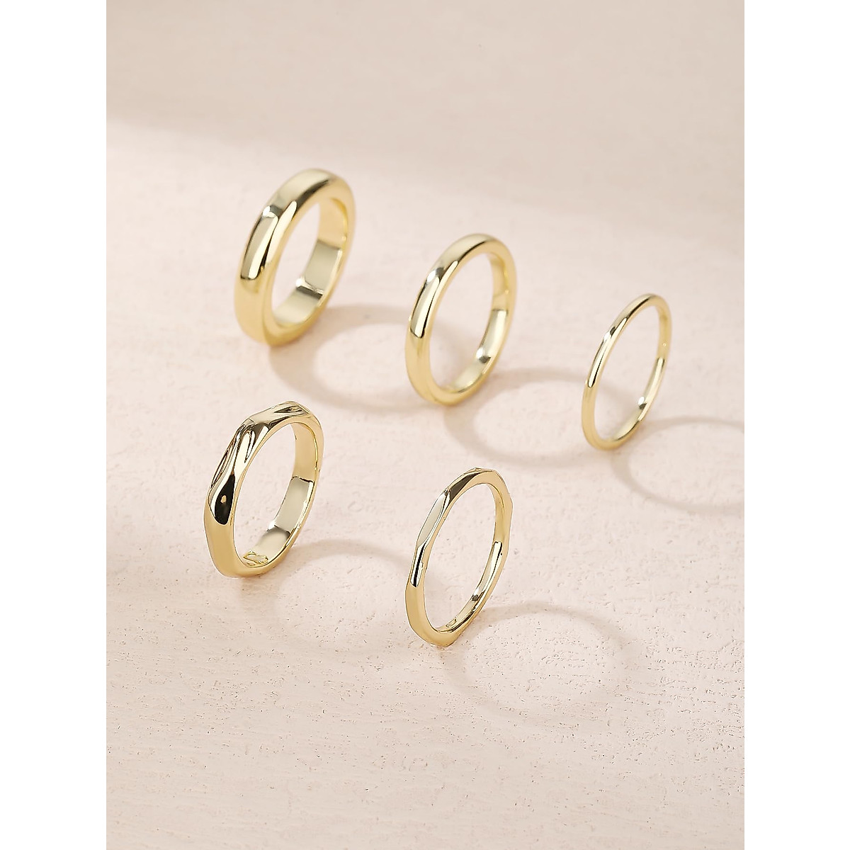 PNYFIL Gold Rings For Women Non Tarnish Plated Gold Ring Set Stackable Stacking Gold Filled Jewelry Finger Rings Wedding Bands Dainty Thumb Chunky Ring Pack Size5 6 7 8 9