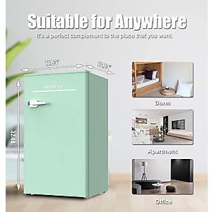 Frestec Mini Fridge with Freezer,Small Refrigerator,Mini Fridge for Bedroom,3.1 Cu Ft Single Door Compact,Energy Saving,Low Noise,Mini Fridge for Office (Retro Green with Handle）