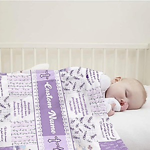 Personalized Christian Baptism Baby Blanket, Custom Baby Blanket with Name, Floral Plaid Patchwork God Bless Infant Bed Blanket, Customized Christian Gifts for Birthday/Shower Nursery Blanket 30"x40"