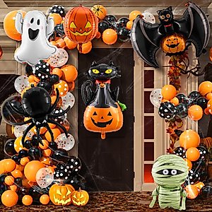 VinTS 133 Pcs Halloween Balloon Garland Arch Kit,Orange Black Halloween Balloons with Spider Web,Pumpkin, Bat Foil Balloon for Birthday Halloween Parties Decoration