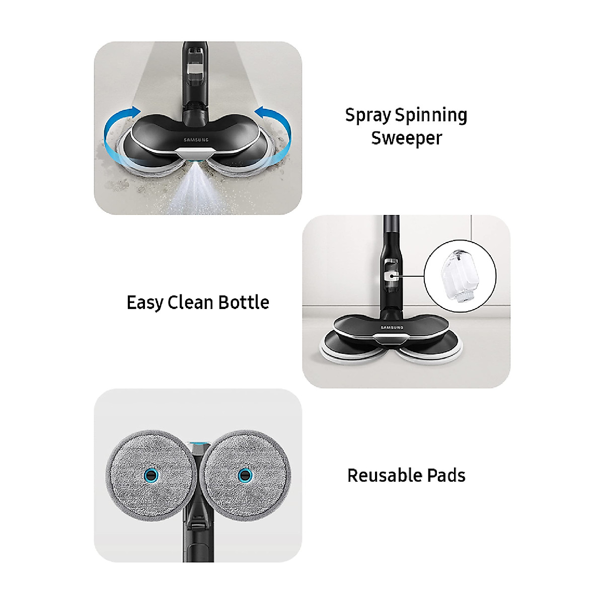 SAMSUNG BESPOKE Jet Spray Spinning Sweeper Brush Tool Accessory Part for Cordless Stick Vacuum Cleaner, Dual Spin Mop Pads for Cleaning Hard Floors, VCA-WBA95/AA