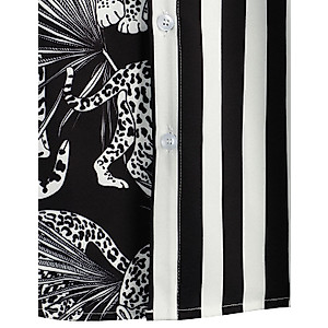 VATPAVE Mens Hawaiian Flamingo Shirts Casual Tropical Short Sleeve Button Down Shirt Summer Beach Shirts Small Black Leopard Beach