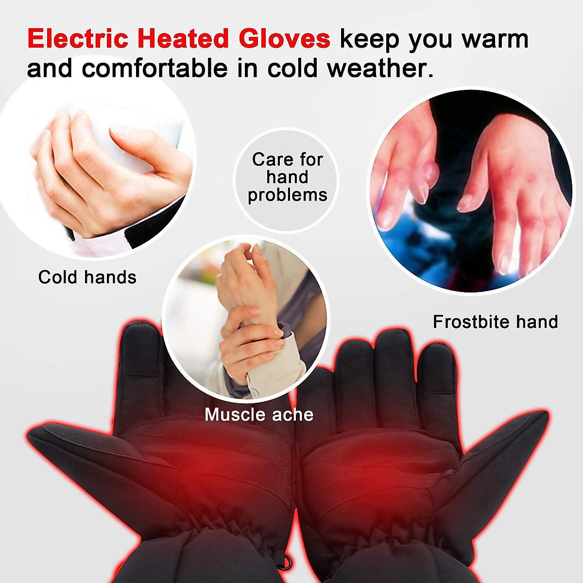 SPRING Electric Heated Gloves,Portable Battery Heating Thermal Gloves,Waterproof Touchscreen Gloves for Cycling,Motorcycle,Hiking,Snowboarding Outdoor Winter Sport