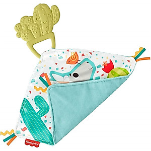 Fisher-Price Teethe and Cuddle Cactus, textured natural rubber infant teething toy with soft blanket for baby ages 3 months and older
