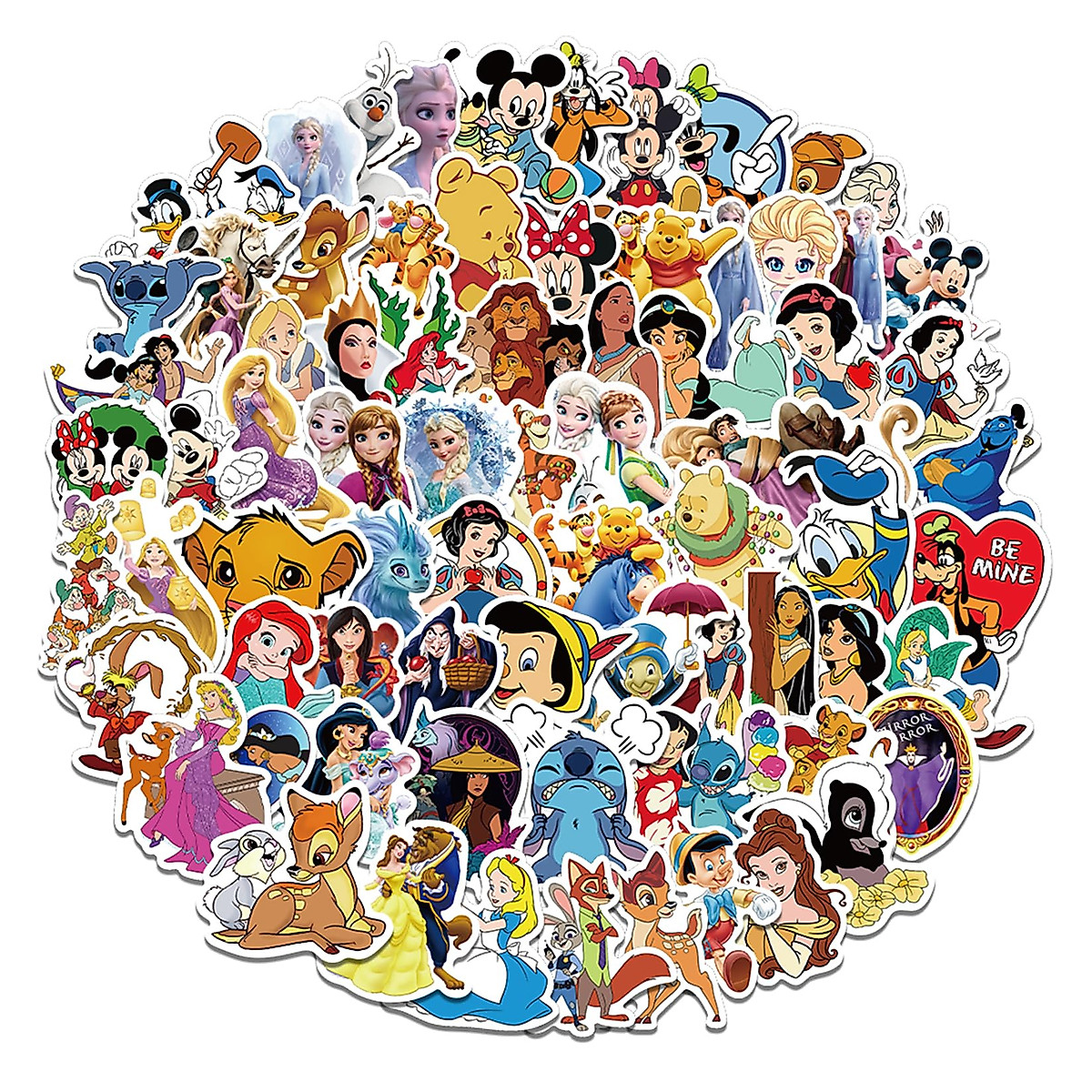 100Pcs Disney Princess Character Themed Waterproof Stickers for Gifts Water Bottles Cup Laptop Phone Guitar Car Motorcycle Bike Skateboard Luggage Box, etc