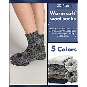 JaGely 20 Pairs Women Knit Wool Socks Bulk Thick Warm Winter Socks Crew Socks Gifts Women Athletic Socks Hiking Socks Soft Casual Socks