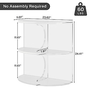 Tribesigns Clear Acrylic End Table, No Assembly Half Round Side Table with Storage, Modern 3-Tier Acrylic Nightstand for Bedroom, Living Room, Small Spaces
