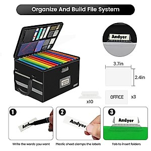 File Box with Lock, Fireproof Document Box with 10 Tab&Inserts, Collapsible File Organizer Filing Cabinet Box, Fire Proof Safe Box File Cabinets for Home Office Hanging Letter/Legal Folder