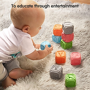 TUMAMA Baby Blocks,Soft Baby Building Blocks for Toddlers,Chewing Toys Educational Baby Bath Toys Play with Numbers, Shapes, Animals,Letters for 0-3 Years