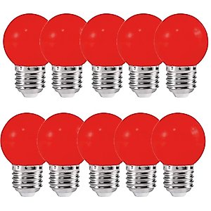 Lxcom Lighting LED Red Light Bulb Color Bulb 10 Pack 1W Globe Bulbs G45 LED Colored Night Light Bulb E26/E27 Medium Base Christmas Holiday Mini Decorative Light Bulb for Wedding Party Home Décor(Red)