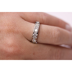 Solid 14k White Gold 1 ctw Natural Princess Cut Diamond Channel Set Stackable Wedding Band Ring for Women or Men 4.5 mm - Handmade in USA - April Birthstone