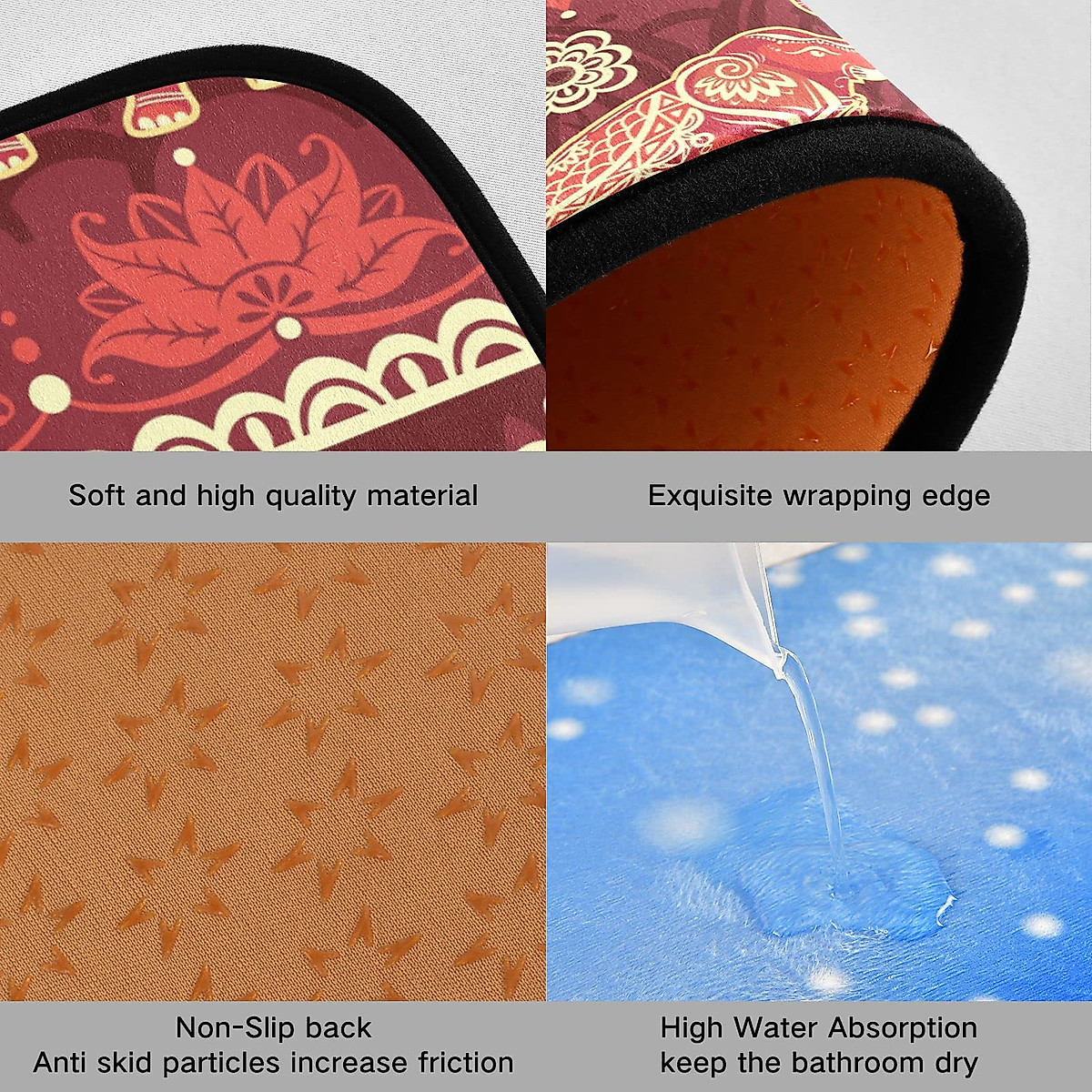 BOENLE Kitchen Rugs and Mats Non Skid Washable Kitchen Rug Set 2 Piece Red Elephant Migration Carpet Ergonomic Comfort Standing Mat for Kitchen,Bathroom, Laundry