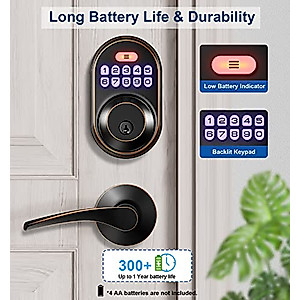 Keyless Entry Door Lock with 2 Lever Handles - Veise Electronic Keypad Deadbolt, Auto Lock, Back Lit & Easy Installation Design, Front Door Handle Sets, Oil Rubbed Bronze