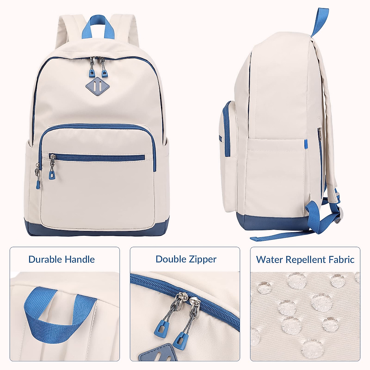 Lohol Classic Backpack for Girls Boys Teens, Lightweight Daypacks for School and Travel (Beige & Green)