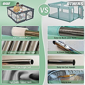 YiiMee Baby Playpen, 47×47 inch with Mat, Play Pens for Babies and Toddlers, Play Yard for Babies, Kids Play Pen for Outdoor & House, Anti-Fall Playyard, Grey