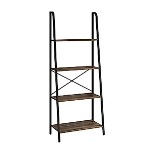 Novilla Bookshelf, 4-Tier Bookcase, Freestanding Storage Ladder Shelves for Home/Office/Living Room/Balcony/Bedroom, Walnut