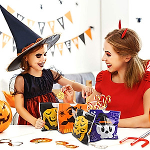 DIYASY 72 Pcs Halloween Drawstring Treat Bags for Kids, Small Plastic Candy Bags with Handle for Kids Trick or Treat Halloween Party Favors Supplies