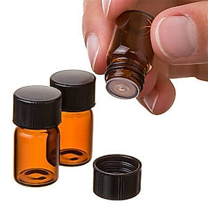 2 ml (5/8 dram) Amber Glass Essential Oil Bottle with Orifice Reducer and Cap- 12 Pack
