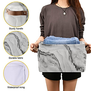 FZDXZJJ Chic Marble Storage Basket Bins, Modern White Gray Decorative Baskets Storage Box Collapsible Storage Cubes Organizer with Handles for Nursery Shelf Closet Office Home Bedroom, 2 Pack