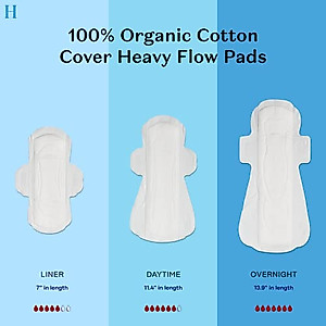 The Honey Pot Company - Daytime Heavy Flow Pads with Wings - Organic Pads for Women - Herbal Infused w/Essential Oils for Cooling Effect, Cotton Cover, & Ultra-Absorbent Pulp Core -16ct