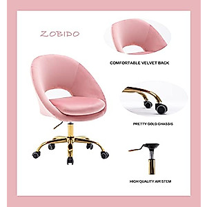 ZOBIDO Comfy Home Office Task Chair with Wheels, Cute Modern Upholstered Velvet Seashell Back Adjustable Swivel Vanity Desk Chair, for Women, for Kids, for Girls, Living Room, Bedroom (Peach Pink)