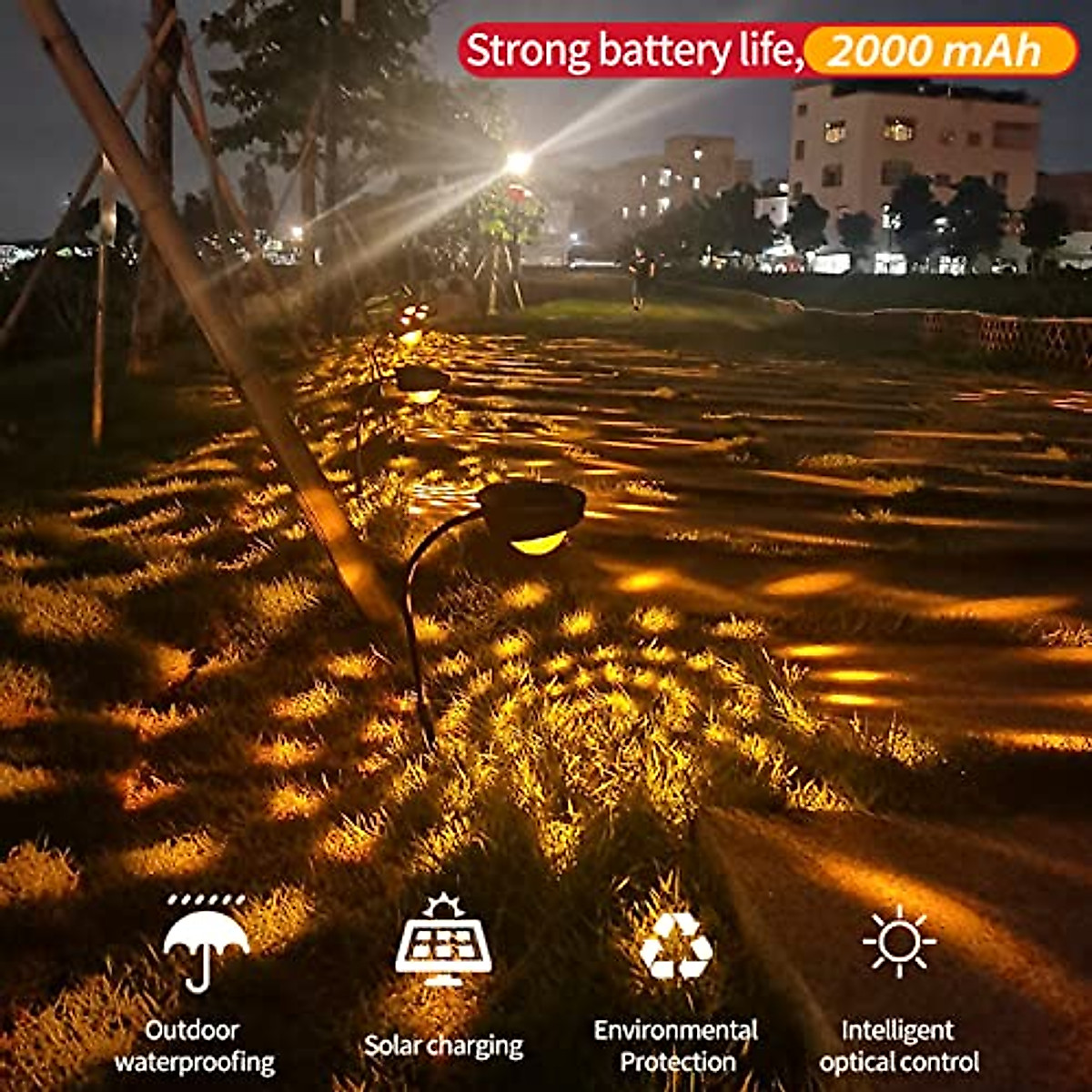 Solar Pathway Lights 2 Pack IP65 Outdoor Garden Waterproof Path Lights, 2 Modes with Auto On/Off Landscape Lights for Lawn Yard Walkway Driveway Holiday Decoration Lighting