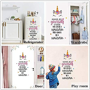 Motivational Quotes Wall Stickers,Always be Yourself Unless You Can be a Unicorn Wall Decal for Girls Room,Uplifting Encouragement Gift for Girls,Inspirational Decorations Wallpaper Mural for Nursery