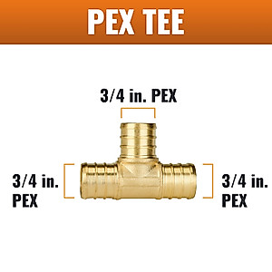 SUNGATOR 5-Pack 3/4" Pex Tee, No Lead Brass 3/4" Inch Pex T Fittings