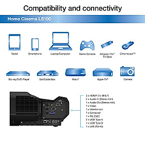 Epson Home Cinema LS100 3LCD Ultra Short-throw Projector, Digital Laser Display with Full HD and 100% Color Brightness