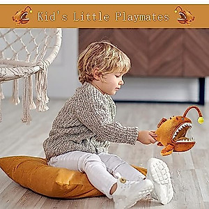 Anglerfish Plush Toy - Cute 12" Brown Anglerfish Creepy Stuffed Animals Toys Real Sea Life Goosefish Lanternfish Plushie,Gift Toys for Kids Birthday Christmas Halloween,Home Decor