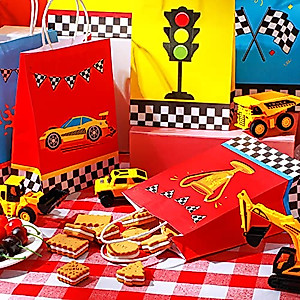 24 Pieces Race Car Party Bags Race Car Party Supplies Goodie Gift Bags Treat Bags with Handles for Checkered Flag Birthday Race Car Theme Party Decorations Boy Gifts