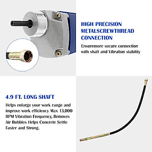 POWLAB Hand Held Concrete Vibrators 13000 VPM Electric Concrete Vibrator 3/4 HP Concrete Vibrators with 4.9 Ft Shaft for Industrial Construction Concrete Mixing