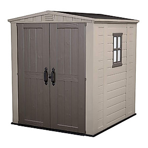 Keter 213562 Factor 6 x 6 All Weather Resistant Resin Outdoor Storage Shed 2 Shelves Included and Built-In Ventilation, Beige and Brown