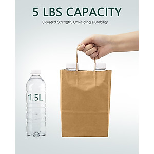 Colemoly Paper Gift Bags 180pcs 5.25x3.25x8 Inch Kraft Paper Bags with Handles Small Brown Recyclable for Small Business, Retail, Grocery, Cafes, Bakeries, and Cosmetics Stores