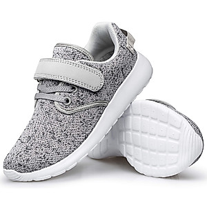 TOEDNNQI Boys Girls Sneakers Kids Lightweight Breathable Strap Athletic Running Shoes for Toddler/Little Kid/Big Kid 179-Grey/White Size 8