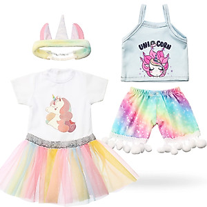 Set of 2 Summer Teddy Bear Clothes Cap & Gow Outfit Fits Make Your Own Most 14" - 18" Bear Plush Stuffed Animal Outfit Pet Dog Doll Cap and Gown Build a Bear Clothe(Unicorn Style, Fit 14"-18")