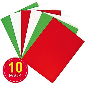 Baker Ross EX764 Felt Craft Festive Felt - Pack of 10, Red, Green & White for Kids to Decorate, Arts & Crafts