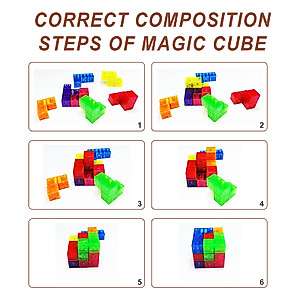 OUXIA Magnetic Building Blocks Magic Magnetic 3D Puzzle Cubes, Set of 7 Multi Shapes Magnetic Blocks with 54 Guide Cards, Children's Educational Toys and Stress Relief Fidget Toys for Kids Adults