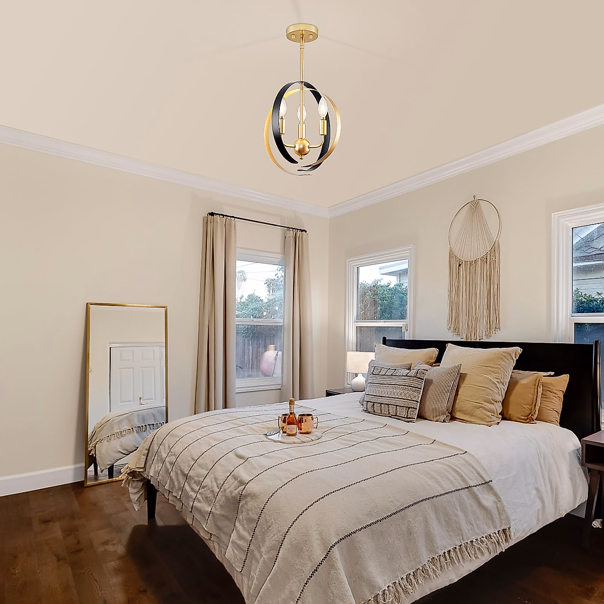 VIOLOEMI Black and Gold Pendant Light, Modern Globe Chandeliers for Dining Room, Adjustable Height 3-Light Farmhouse Foyer Hallway Entryway Kitchen Island Lighting Fixtures(Bulb Not Included)