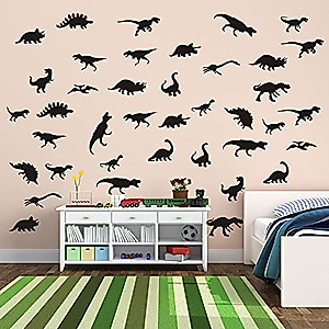 JUEKUI 38pcs Black Dinosaur Wall Decal Minimalist Animals Vinyl Dinosaur Wall Art Sticker for Baby Boy Home Decoration Vinyl WS95 (Black)