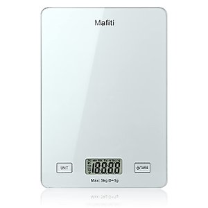 Kitchen Scale, Mafiti Digital Kitchen Scales 11lb/5kgX1g, Multifunction Measures in Kg, g, lb and OZ Digital Kitchen Weight for Food, Cooking and Baking，LCD Display（Silver）