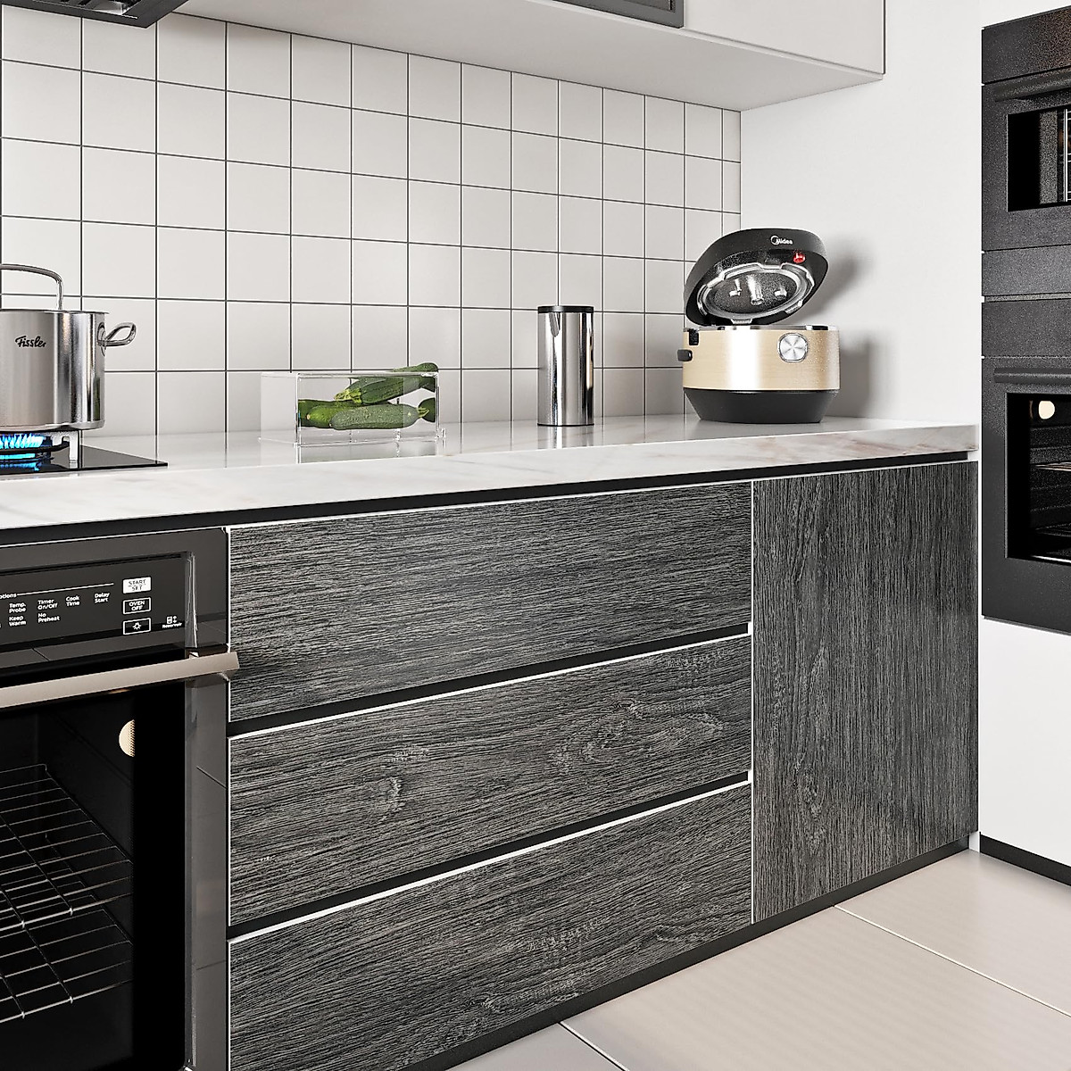 FunStick Thick Grey Natural Wood Contact Paper for Cabinets Countertops Waterproof Wood Wallpaper Peel and Stick Countertops for Kitchen Wallpaper Removable Wood Grain Contact Paper for Desk 15.8"x80"