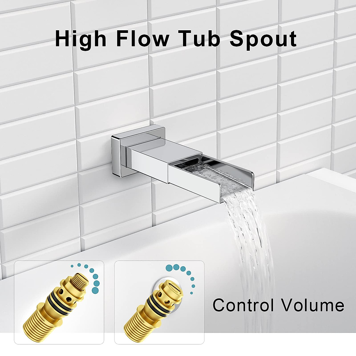 SR SUN RISE 12 Inches All Metal Square Shower System with Tub Spout, Tub Shower Faucet Set, High Pressure Rain Shower Head and Handheld Sprayer Combo Shower Fixtues, Valve Included, Polished Chrome