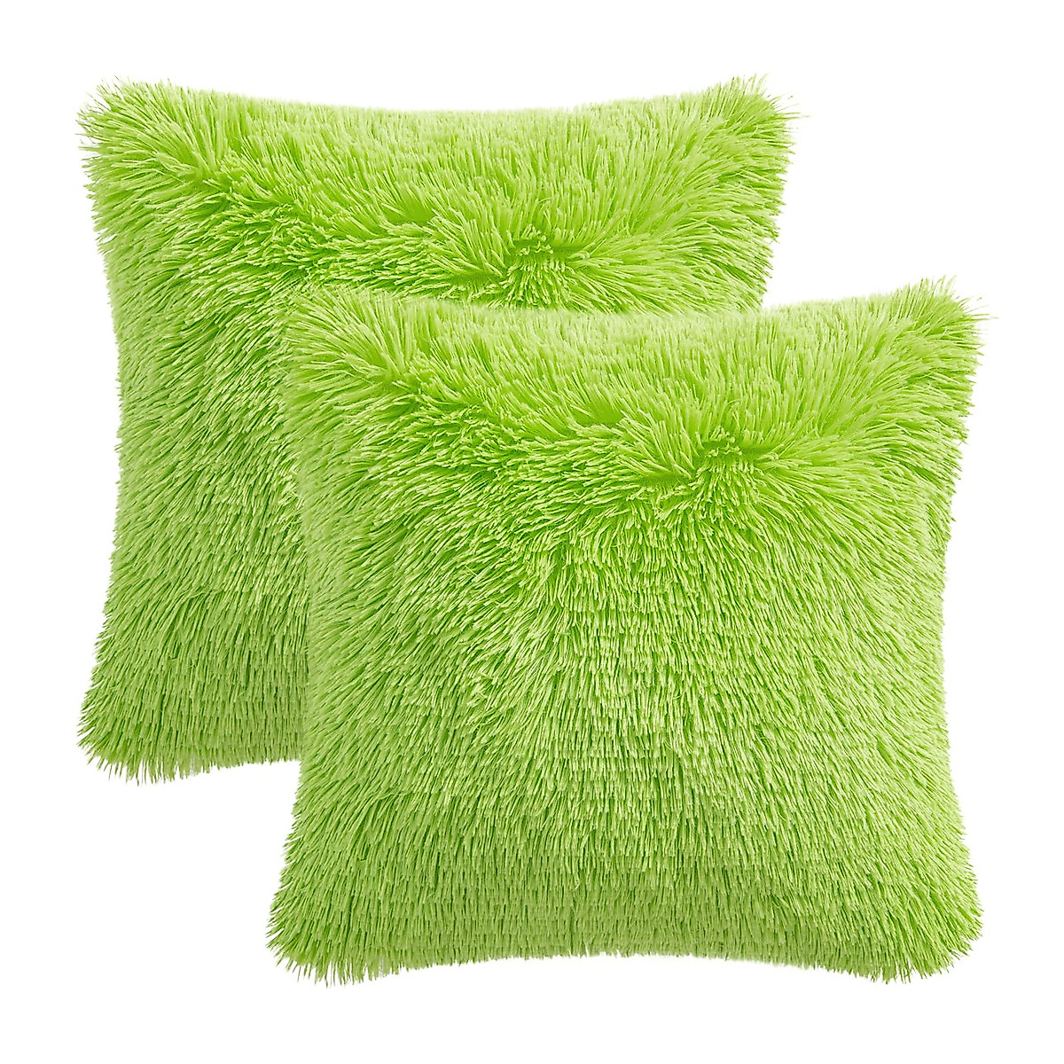Woaboy Pack of 2 Luxury Faux Fur Throw Pillow Covers Decorative Soft Fluffy Plush Pillowcases Square Cushion Covers for Living Room Sofa Bedroom 20x20 Inch Green