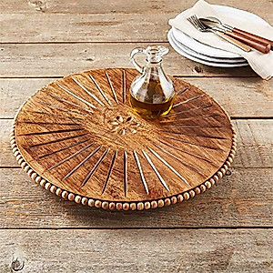 Mud Pie Beaded Carved Lazy Susan, 16" dia, Brown