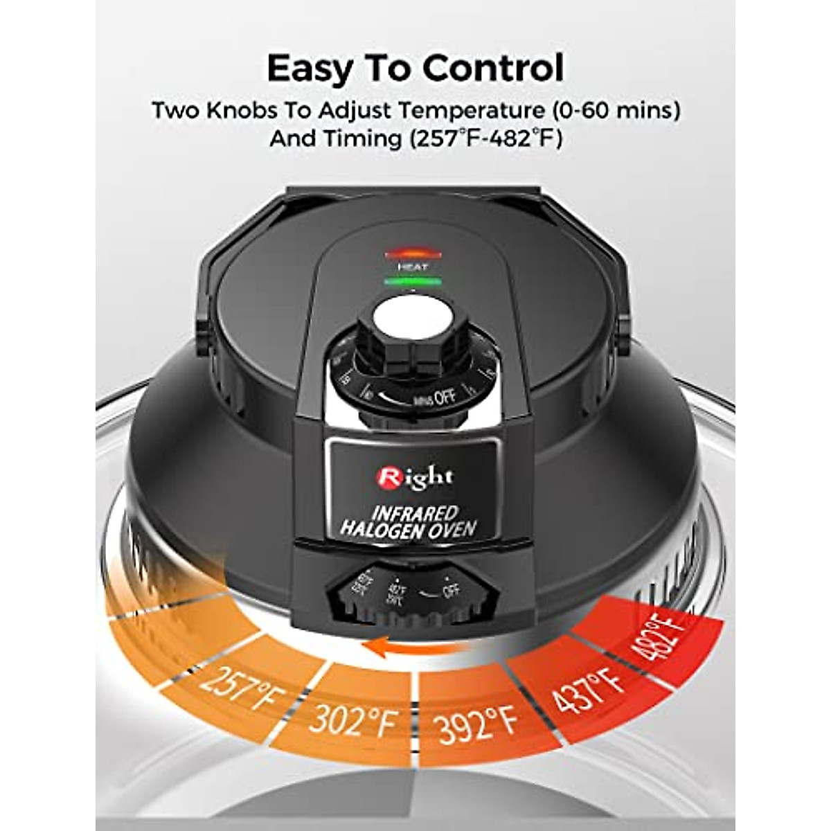 Oil-Free Air Fryer Oven, 12-19QT Air Fryer Toaster Oven, Right Large Infrared Halogen Convection Oven with Recipes, Nonstick and Dishwasher-Safe Glass Container (Black)