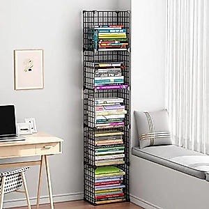 FlidRunest 4 Tier Wire Cube Storage Shelf, Simply 4-Shelf Bookcase, Cube Storage Organizer, Bookshelve Bookcase Floor Standing, Storage Wire Stackable Cube Set, Book Shelf for Bedroom/Office