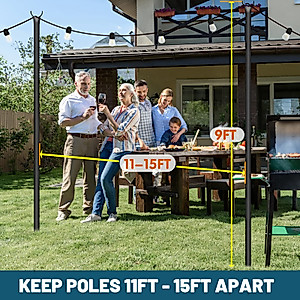 Slsy String Light Poles Stand for Outside, 5 Prong Fork Backyard Outdoor Lights Pole, Poles Stand for Patio, Garden, Christmas, Yard. (9 FT x 30 mm)