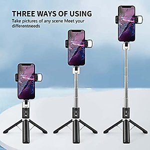 ACEHE Selfie Stick Tripod [Upgraded Stable Version] Fill Light & All in 1 Portable Bluetooth Selfie Stick with Remote Phone Tripod Stand, Cell Phone Tripod for iPhone & Android Smartphone -Black