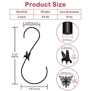 PACETAP Bird Feeders Hanger 12-Inch, 2PCS Metal Hummingbird Feeder Hook, Heavy Duty Plant Hangers Outdoor for Hanging Plants, Bird Feeder, Wind Chimes, Christmas Ornaments and More (Black)